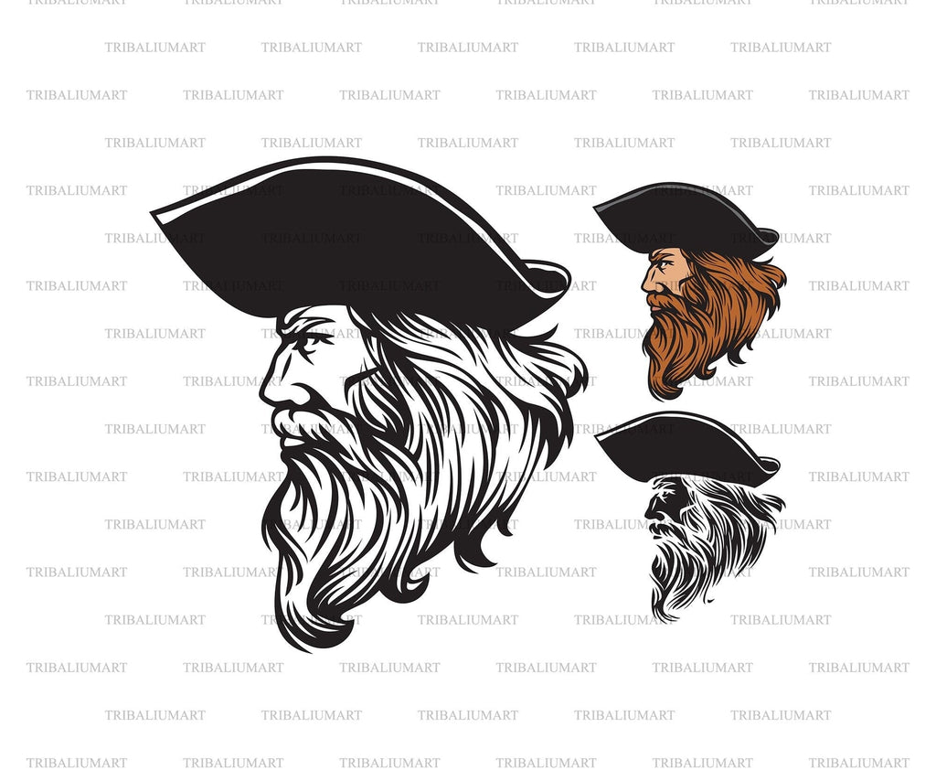 Pirate head with triangle hat. Cut files for Cricut. Clip Art (eps, svg ...