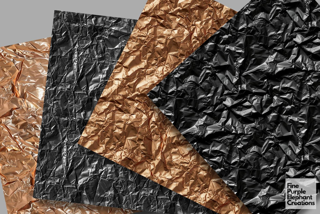 Precious Metal Foil Textures Digital Paper - Wrinkled Black Rose Gold ...