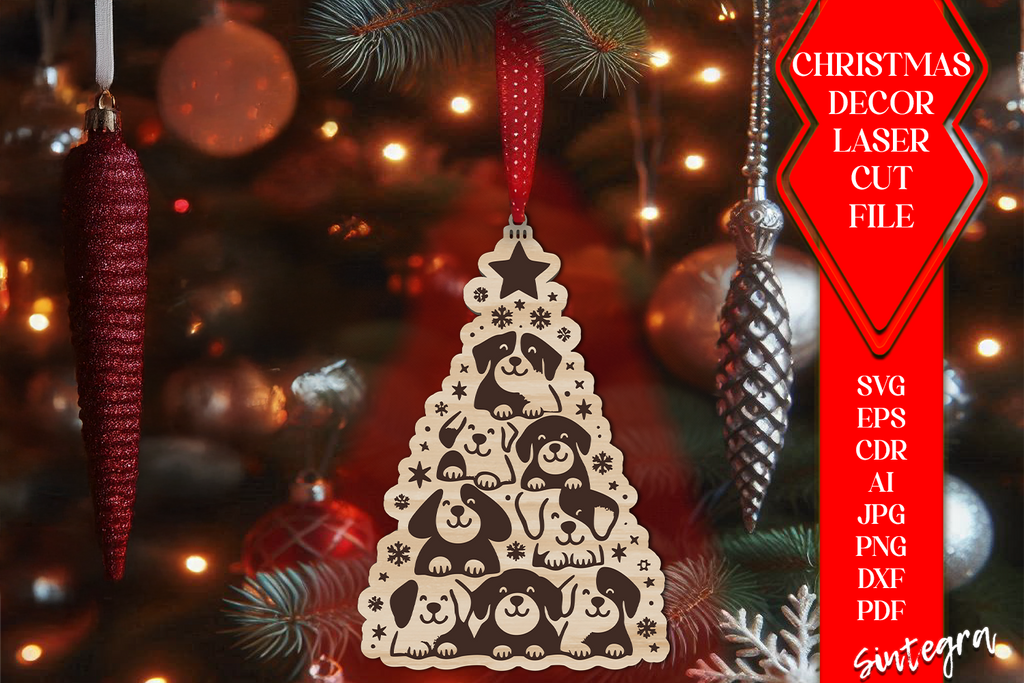 Dog Christmas Tree Baubles SVG – Laser Cut Ornament Files v1 - So Fontsy