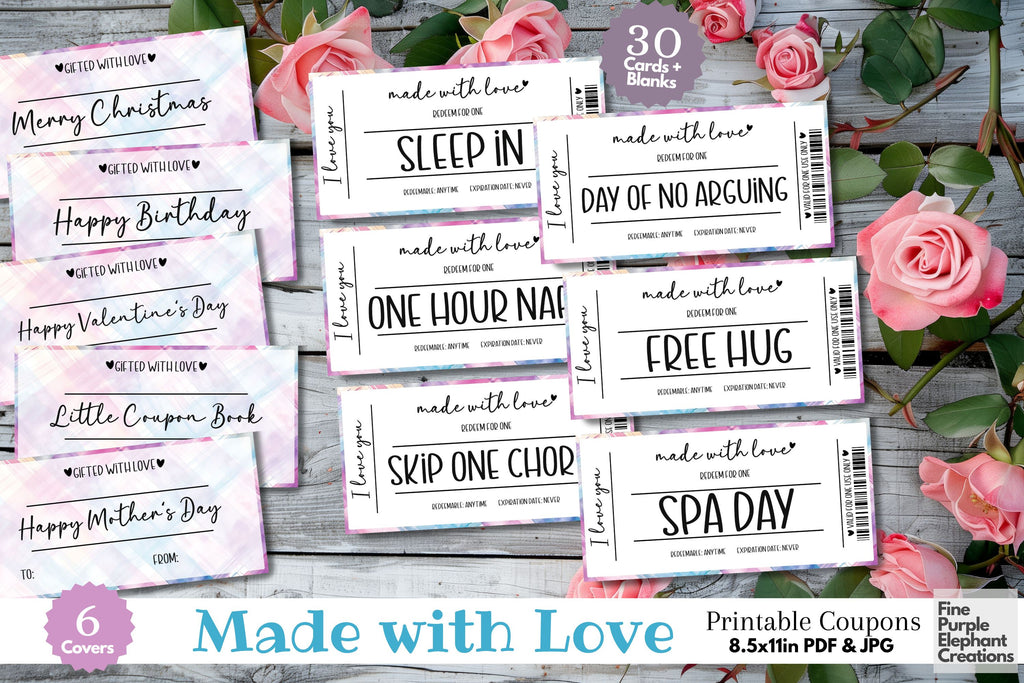 Printable Checkered Mother's Day Digital Coupon Book Cards - So Fontsy