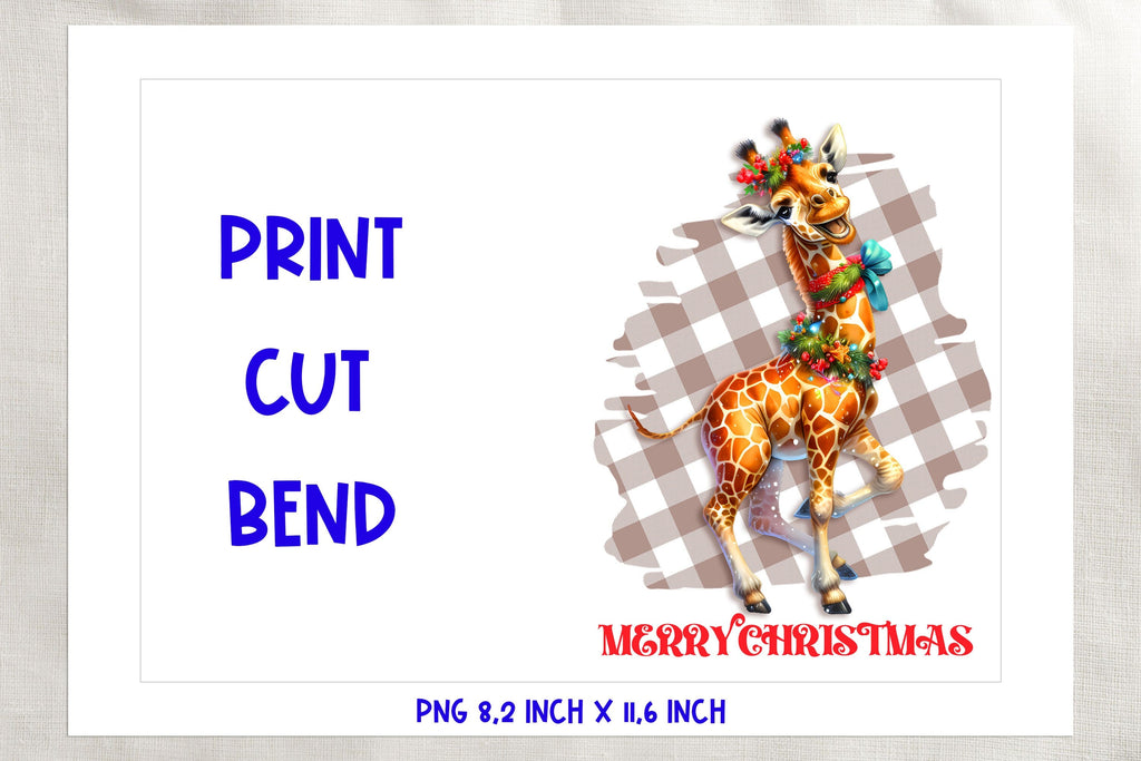 Printable Christmas card template, dancing funny giraffe PNG - So Fontsy