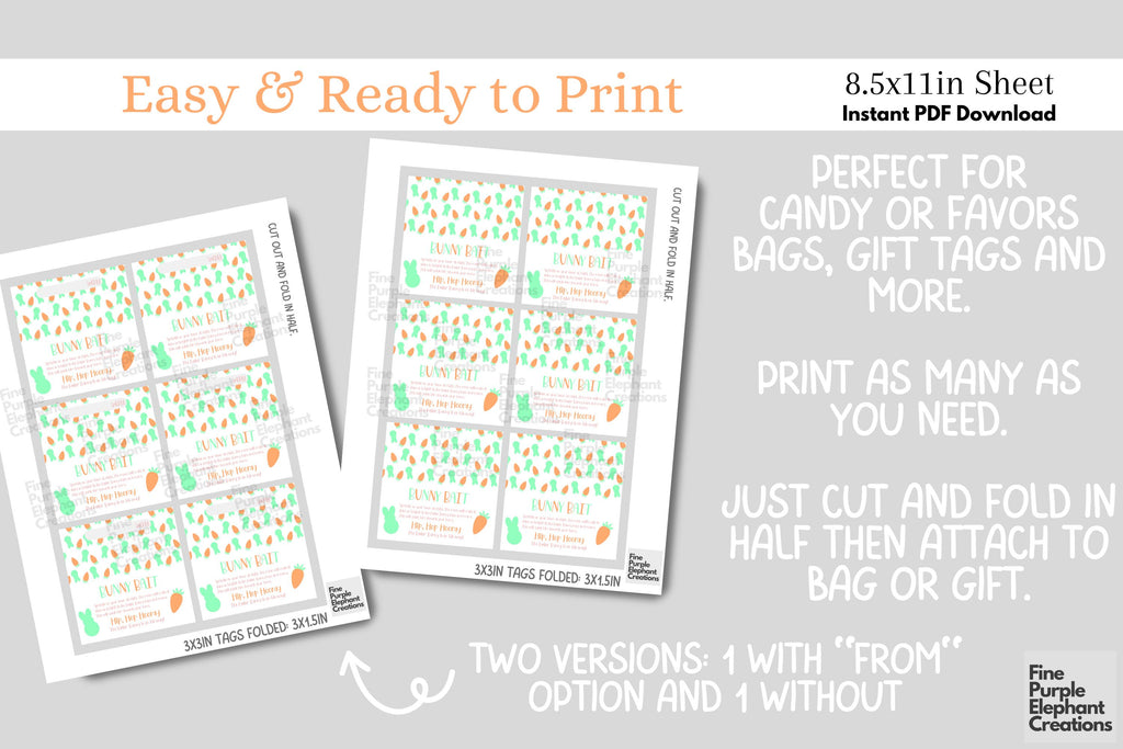 Printable Easter Bunny Bait Treat Bag Topper Favor - So Fontsy