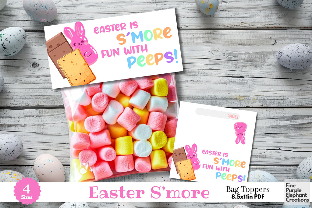 Printable Easter Peep S'mores Treat Bag Topper Favor - So Fontsy
