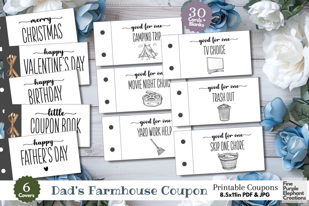 Printable Farmhouse Father's Day Digital Coupon Book Cards - So Fontsy