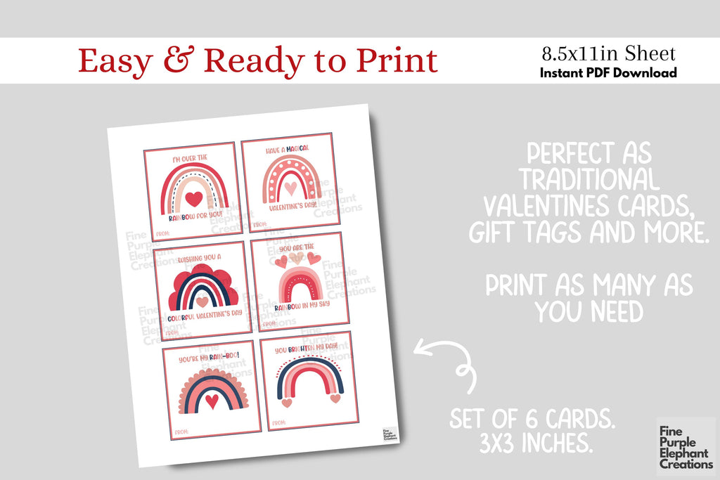 Printable Kid Boho Rainbow Valentine Digital Paper Card - So Fontsy