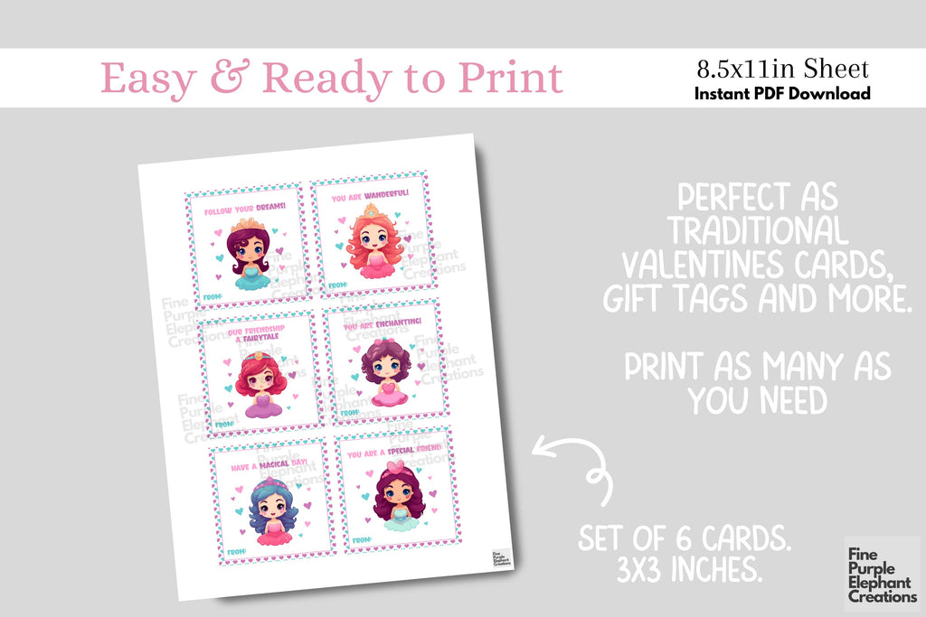 Printable Kid Magical Princess Valentine Digital Paper Card - So Fontsy