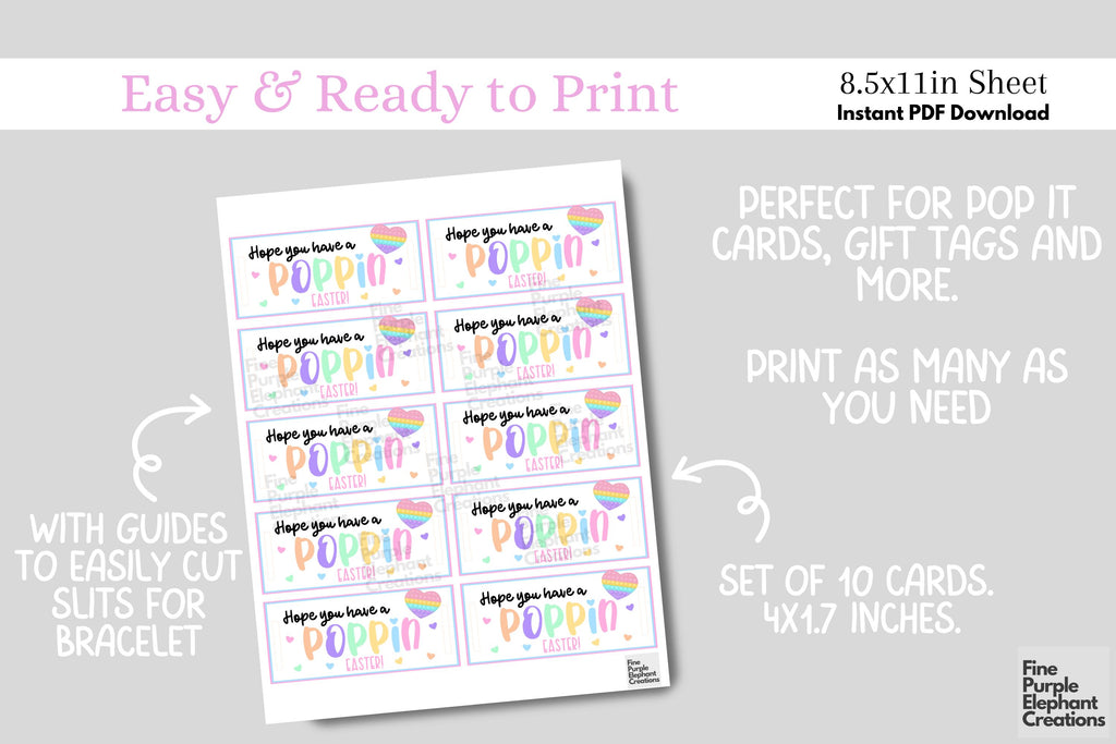 Printable Kids Fidget Poppin Pop It Bracelet Easter Popit Paper Cards ...