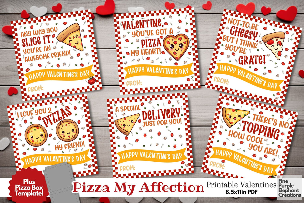 Printable Kids Pizza Valentine Digital Paper Cards | Pizza Box Template ...