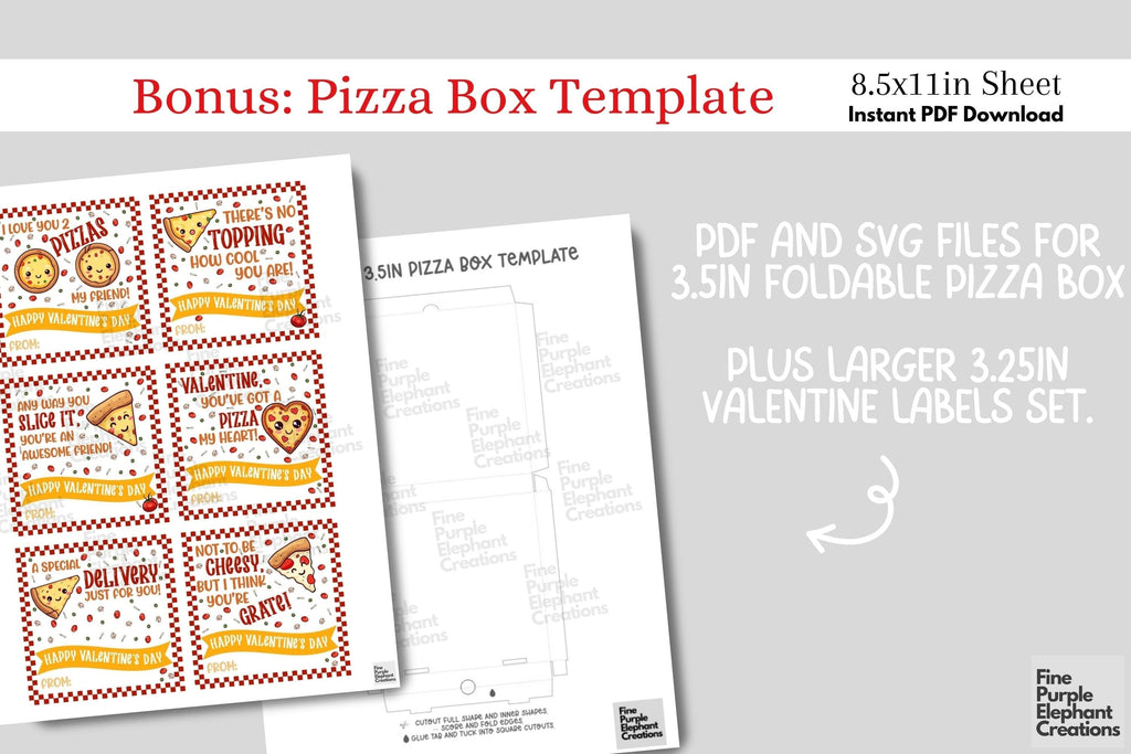 Printable Kids Pizza Valentine Digital Paper Cards | Pizza Box Template ...