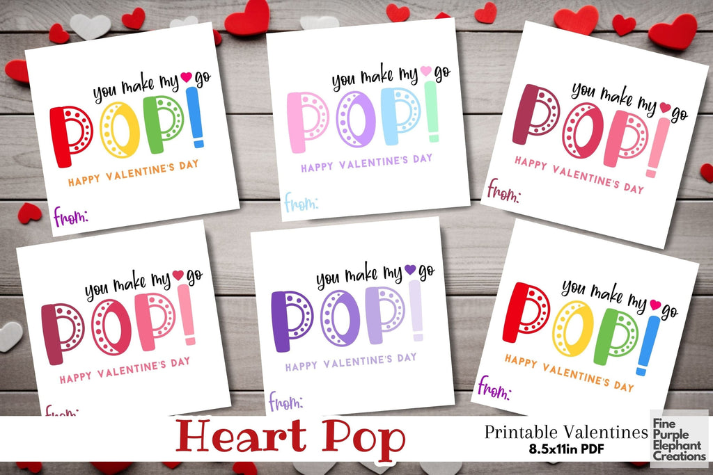 Printable Kids Pop It Valentine Digital Paper Cards - So Fontsy