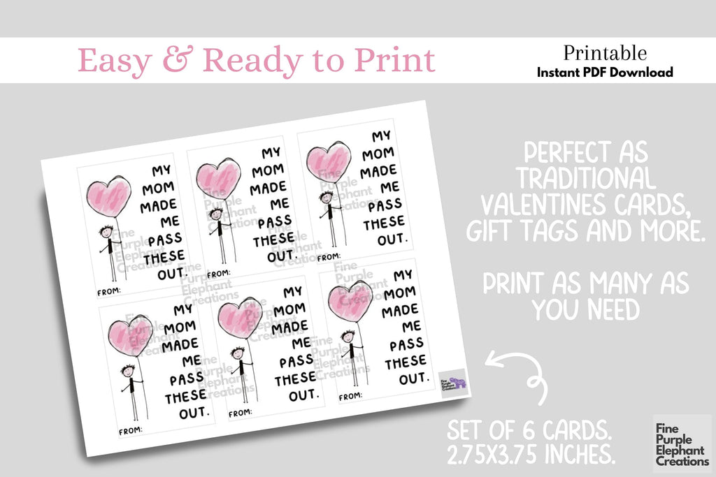 Printable Mom Made Me Valentine Digital Paper Cards - So Fontsy