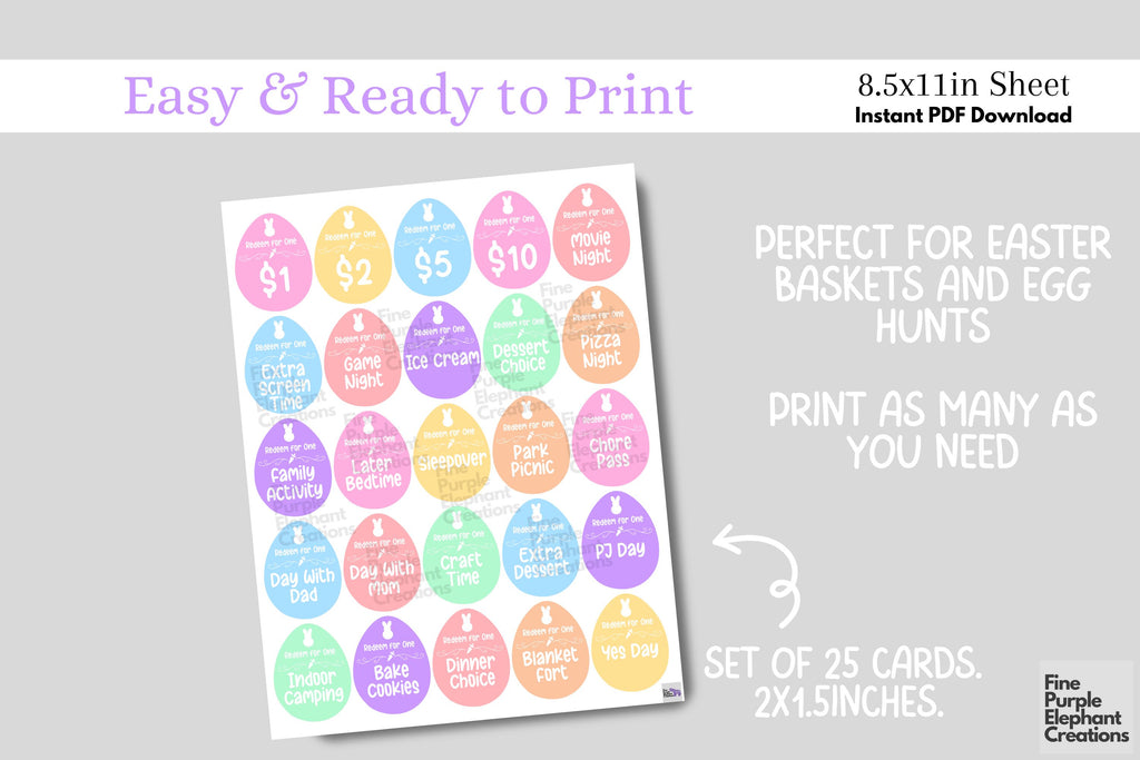 Printable Bright Easter Egg Coupon Digital Paper Cards | Basket Filler ...