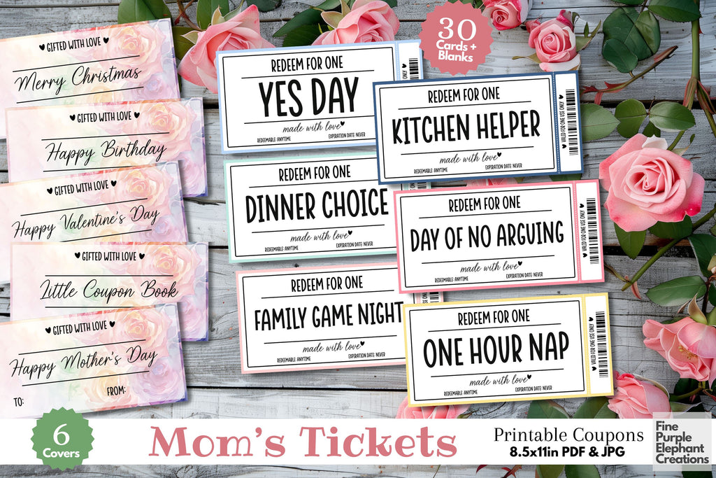 Printable Pastel Mother's Day Digital Coupon Book Cards - So Fontsy