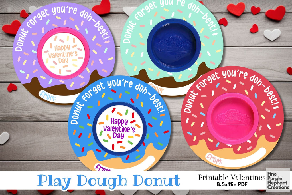 Printable Play Dough Donut Valentine | Mini Playdoh Non-Candy Favors ...