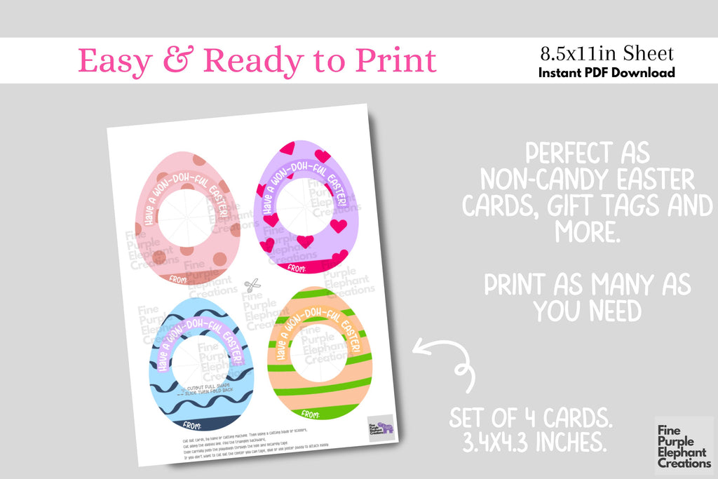 Printable Play Dough Easter Eggs Digital Paper Playdoh Cards - So Fontsy