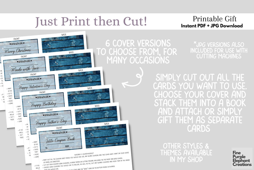 Printable Wood Texture Father's Day Digital Coupon Book Cards - So Fontsy