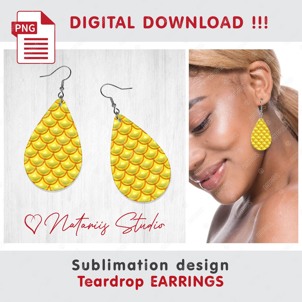 Puffy Mermaid Scales Round & Teardrop EARRINGS Design. - So Fontsy