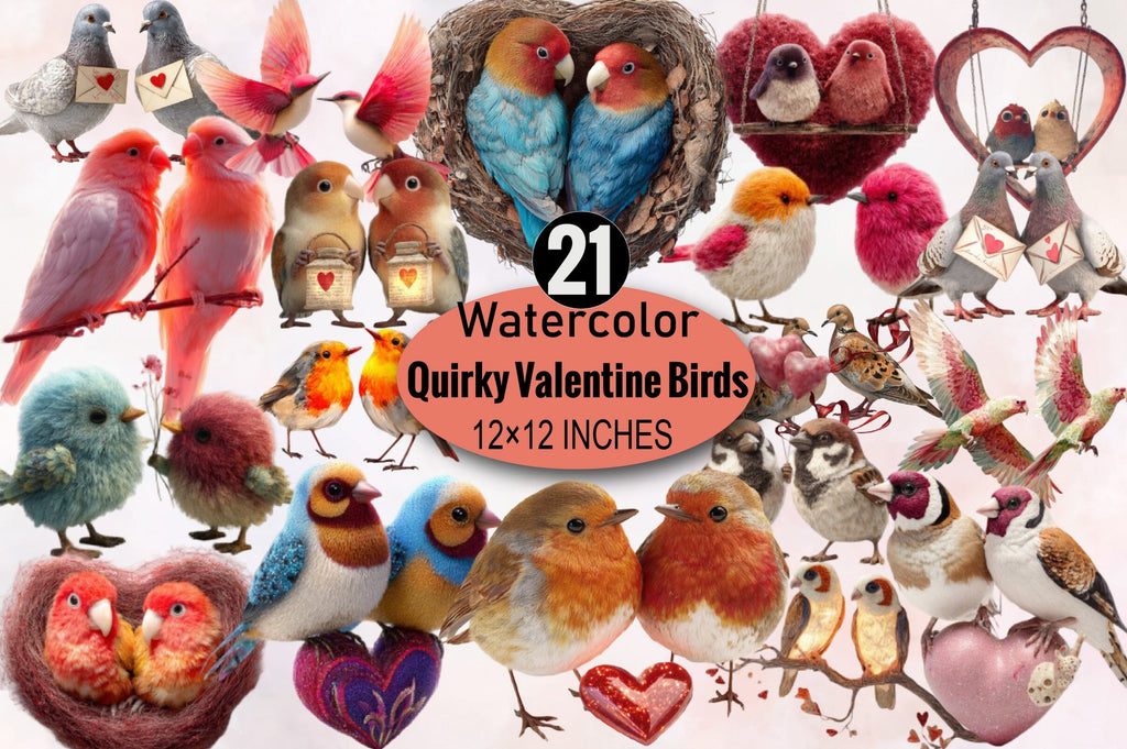 Quirky Valentine Birds Clipart Bundle. - So Fontsy