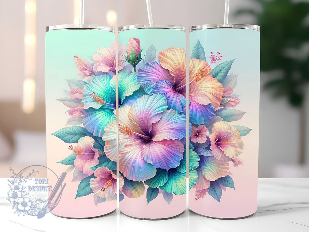 Rainbow Hibiscus 20oz Skinny Tumbler, Summer Hawaiian Tumbler Png ...