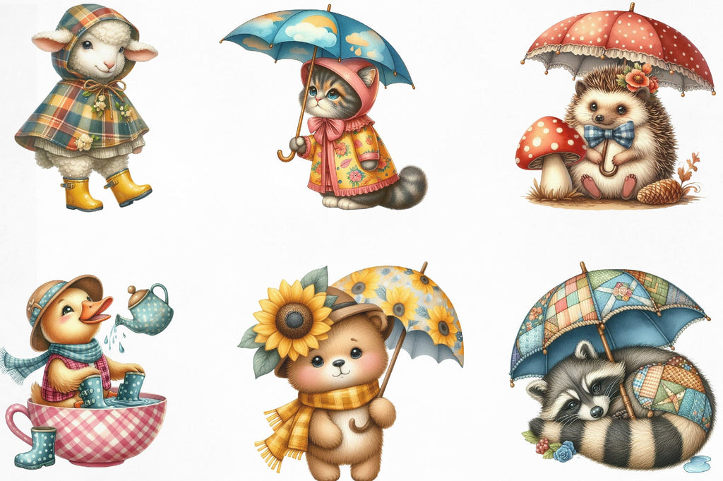 Rainy Day Cute Animals Sublimation PNG - So Fontsy