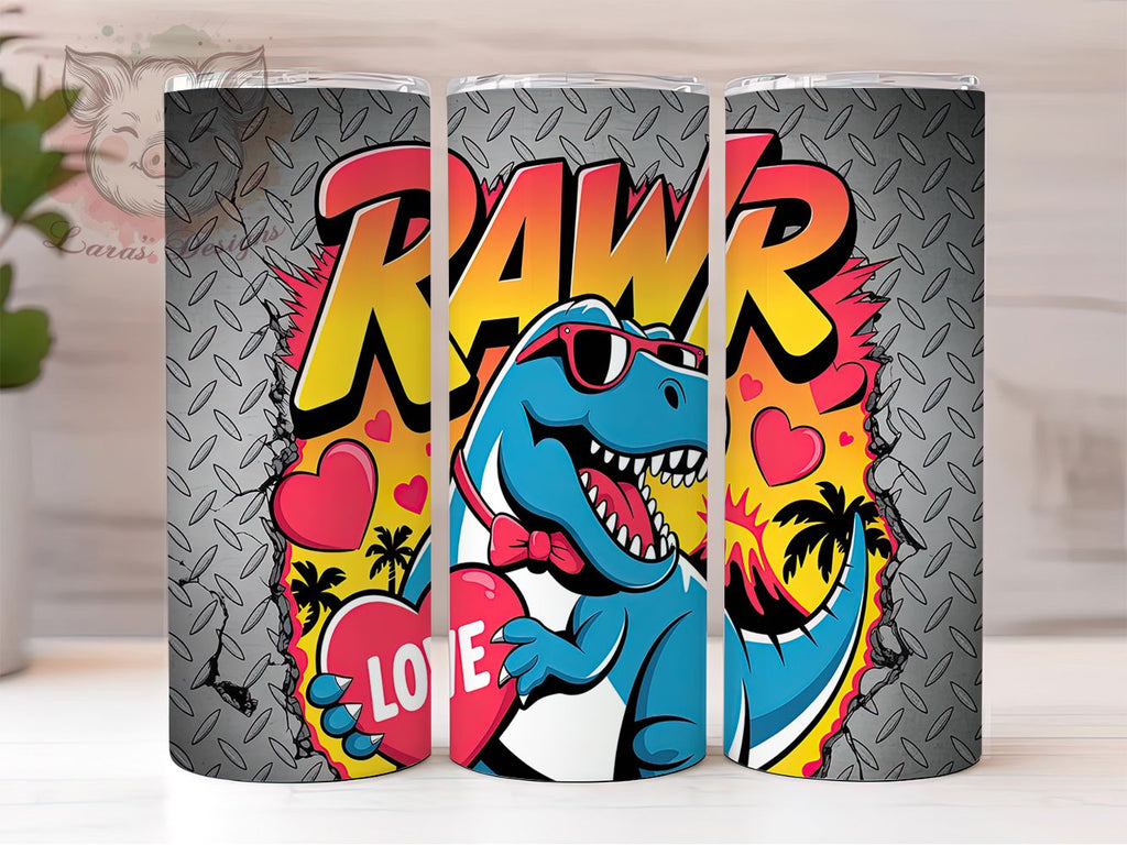 Rawr-some Love Dinosaur Tumbler, Valentine Dino Design, Romantic ...