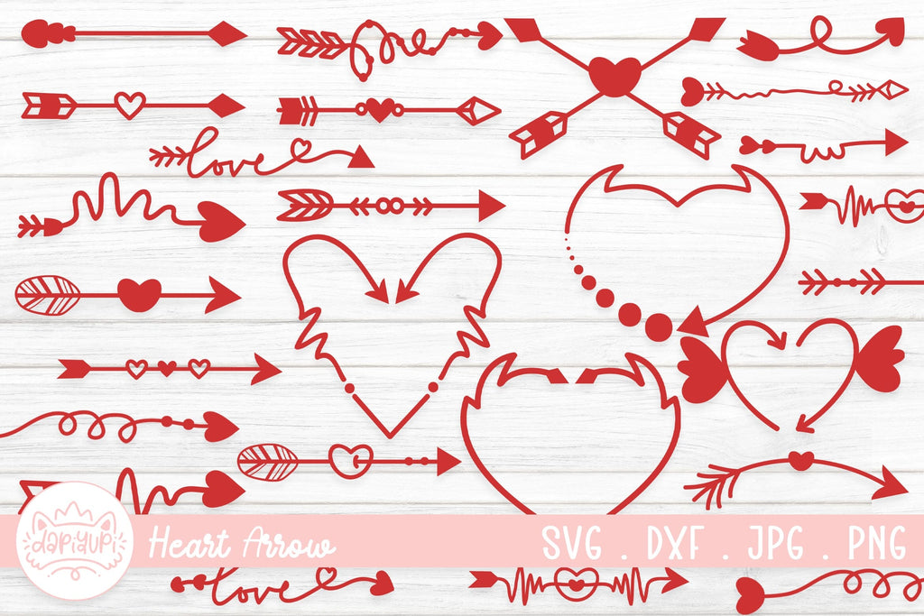Red Heart Arrow Doodle Clipart Bundle - So Fontsy