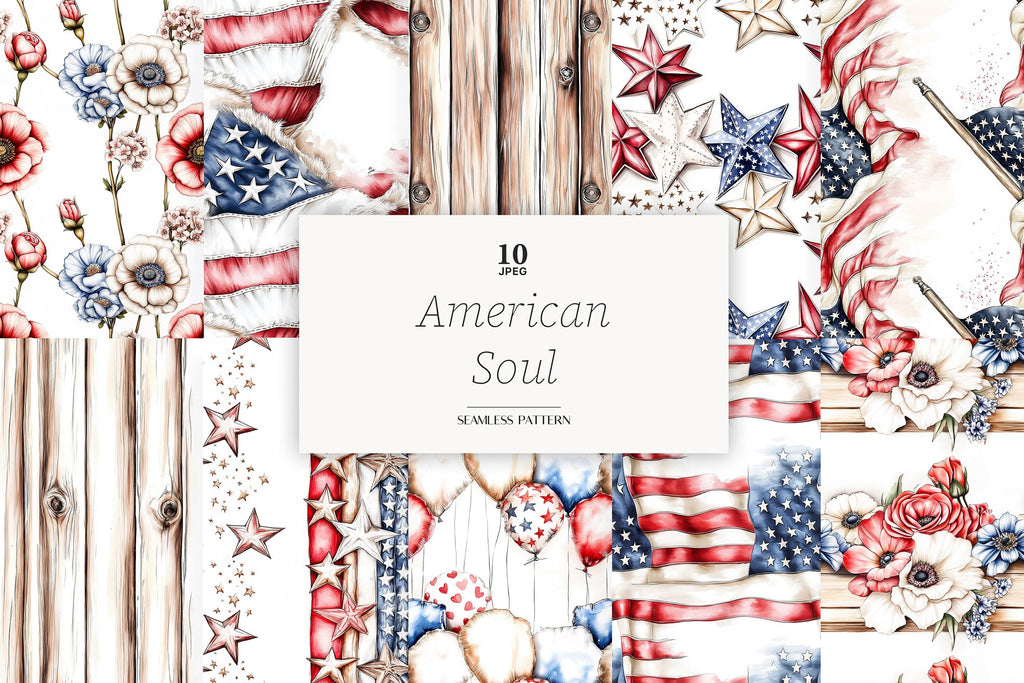 Red White Blue Digital Paper Pack | 4th of July Backgrounds - So Fontsy