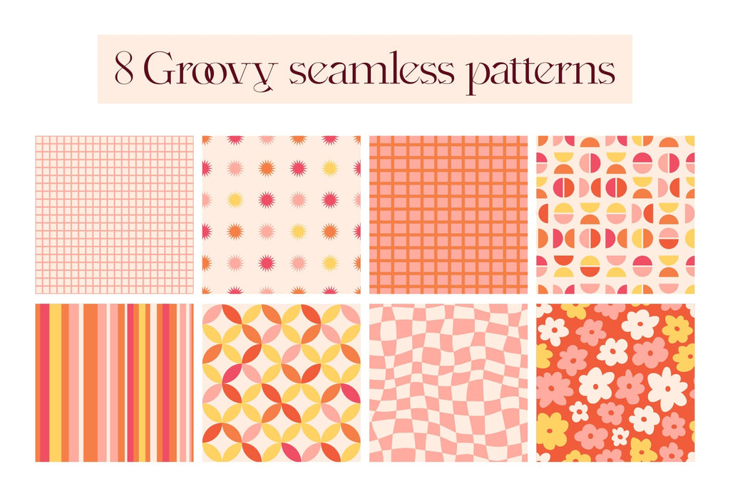 Retro Digital Paper Bundle, Groovy Seamless Patterns - So Fontsy