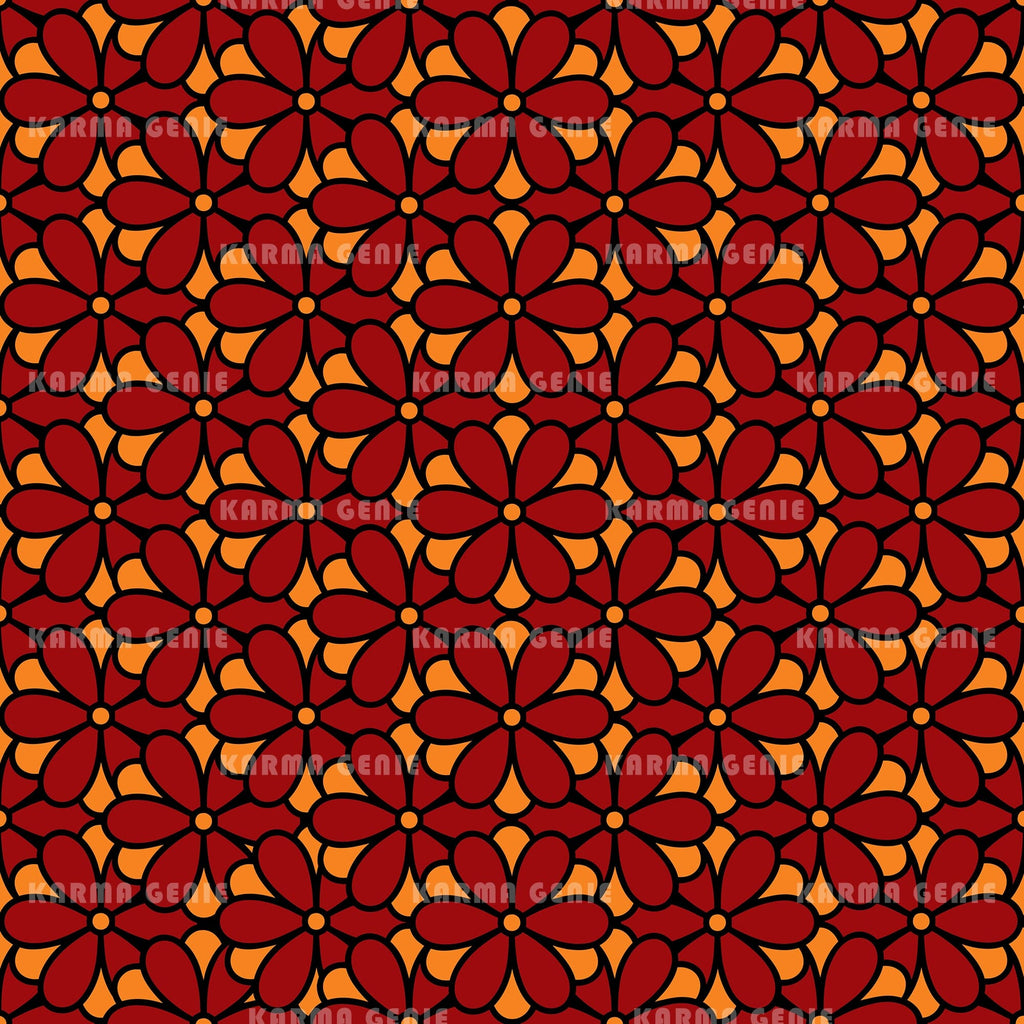 Retro Seventies Red And Orange Hippie Daisy Flowers Pattern Digital ...