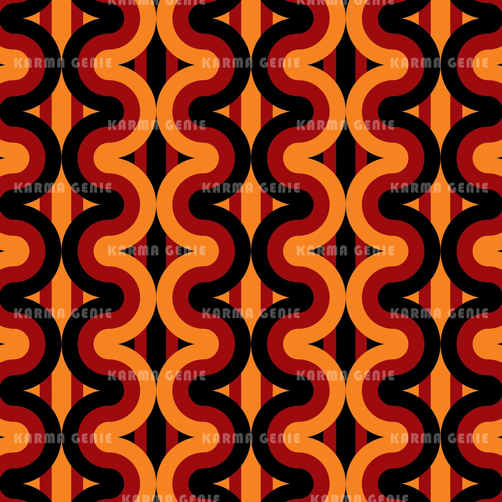 Retro Sixties Seventies Black Red Orange Pattern Digital Paper - So Fontsy