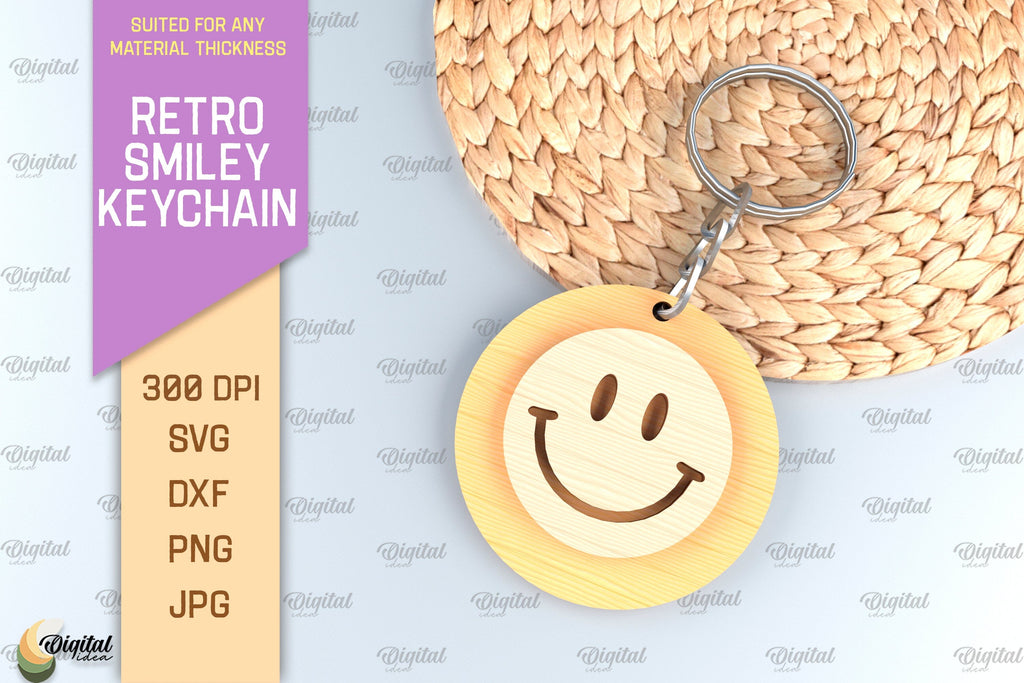 Retro Smiley Keychain SVG. Smiley Face Keychain Laser Cut - So Fontsy