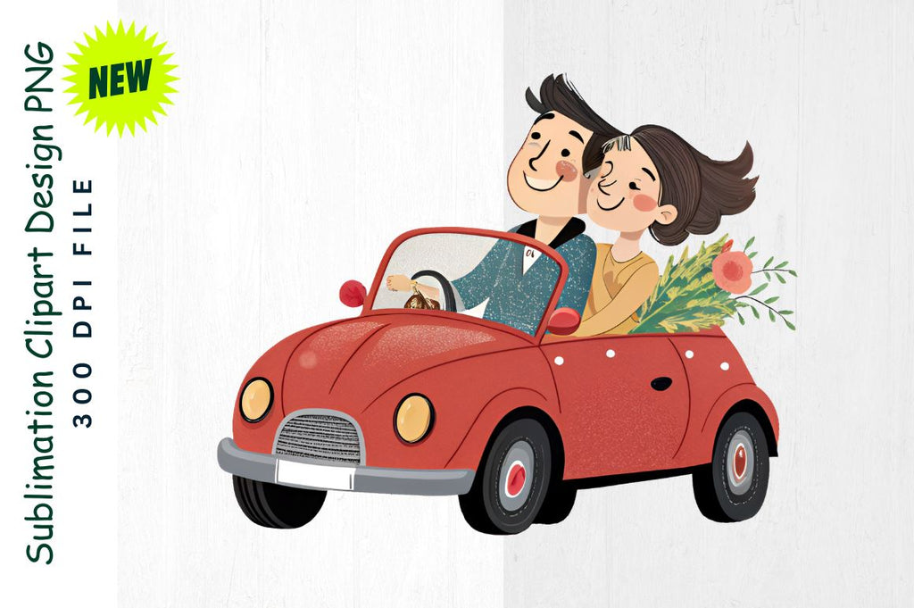 Romantic Car Ride Sublimation Clipart - So Fontsy
