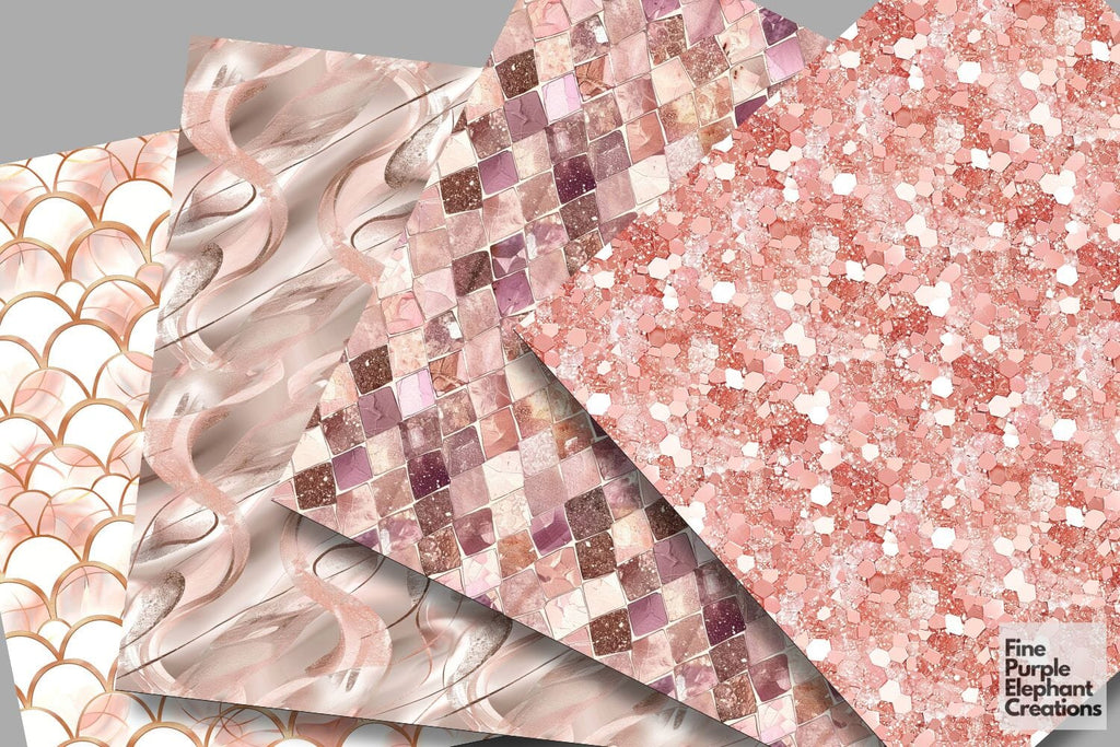 Rose Gold Glam Digital Paper | Luxury Glitter Art Deco - So Fontsy