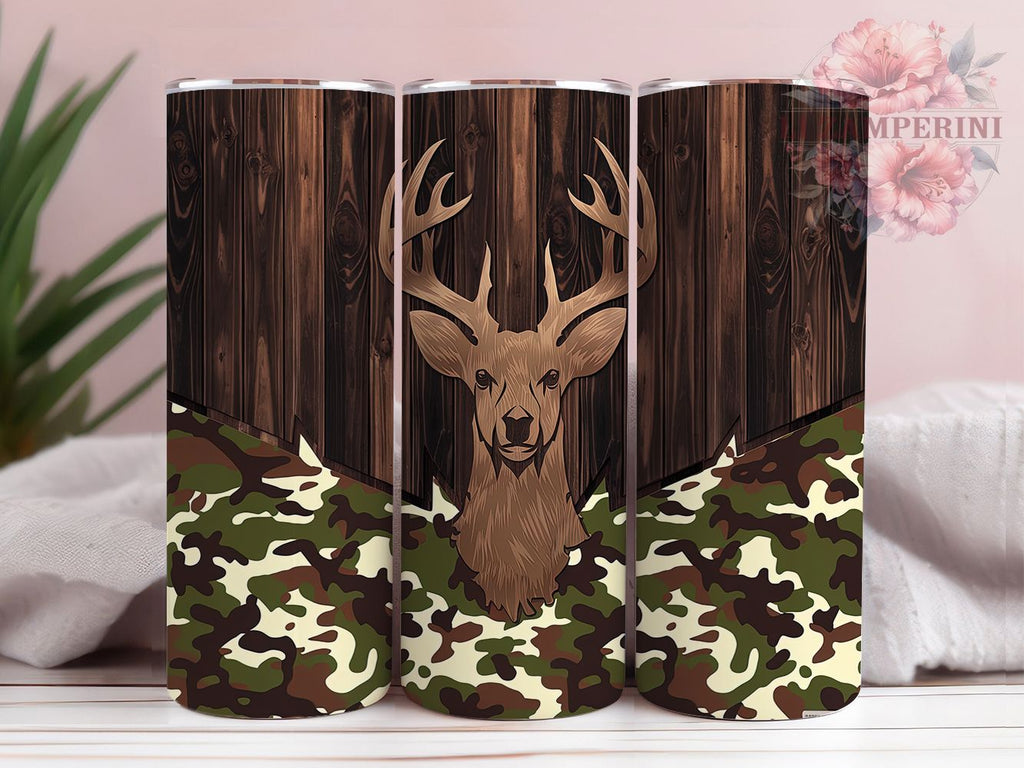 Rustic Deer Camo Hunting Tumbler Wrap, Deer Camo Design, Woodland Camo Tumbler, 20oz Outdoor ...