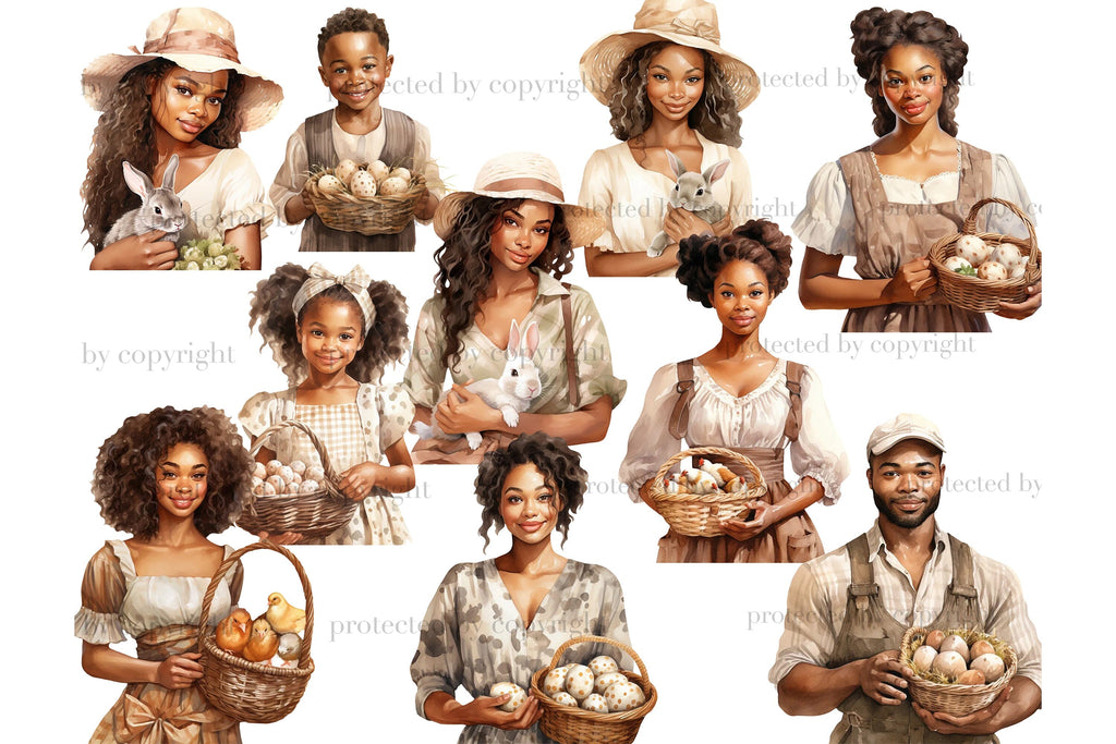 Rustic Easter Clipart | Easter Black Girls Clipart - So Fontsy