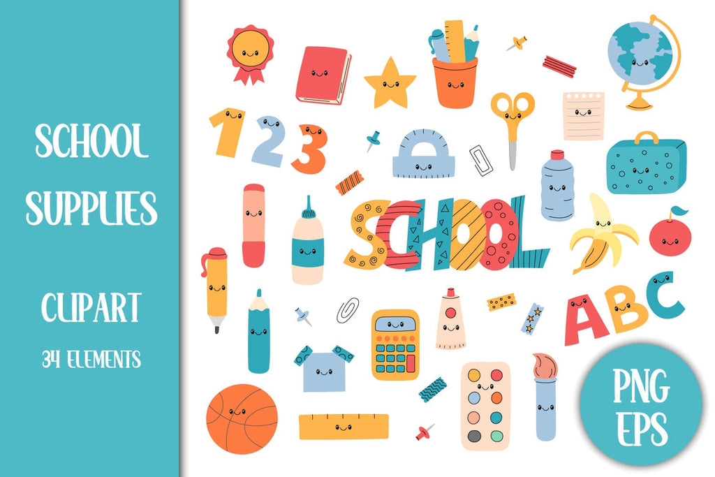 School Clipart PNG | Supplies Clip Art Bundle | Cute Educational ...