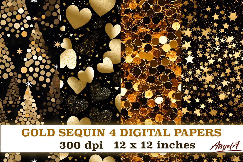 Sequin digital papers / gold digital paper / christmas - So Fontsy