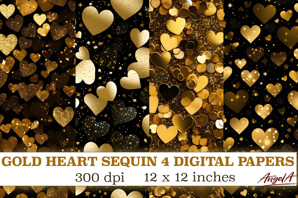 Sequin digital papers / gold heart digital paper - So Fontsy