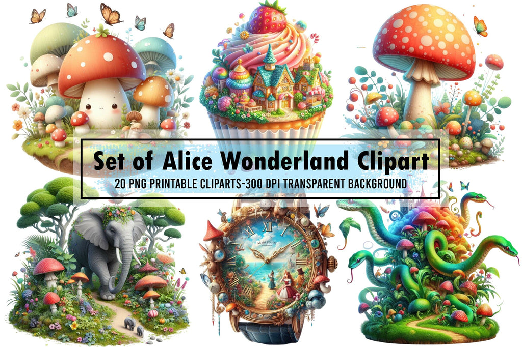 Set of Alice Wonderland Clipart Bundle - So Fontsy