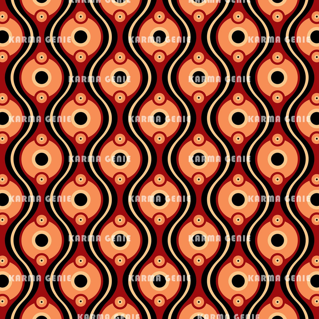 Seventies Style Red And Orange Retro Modern Mid Century Pattern Digital ...
