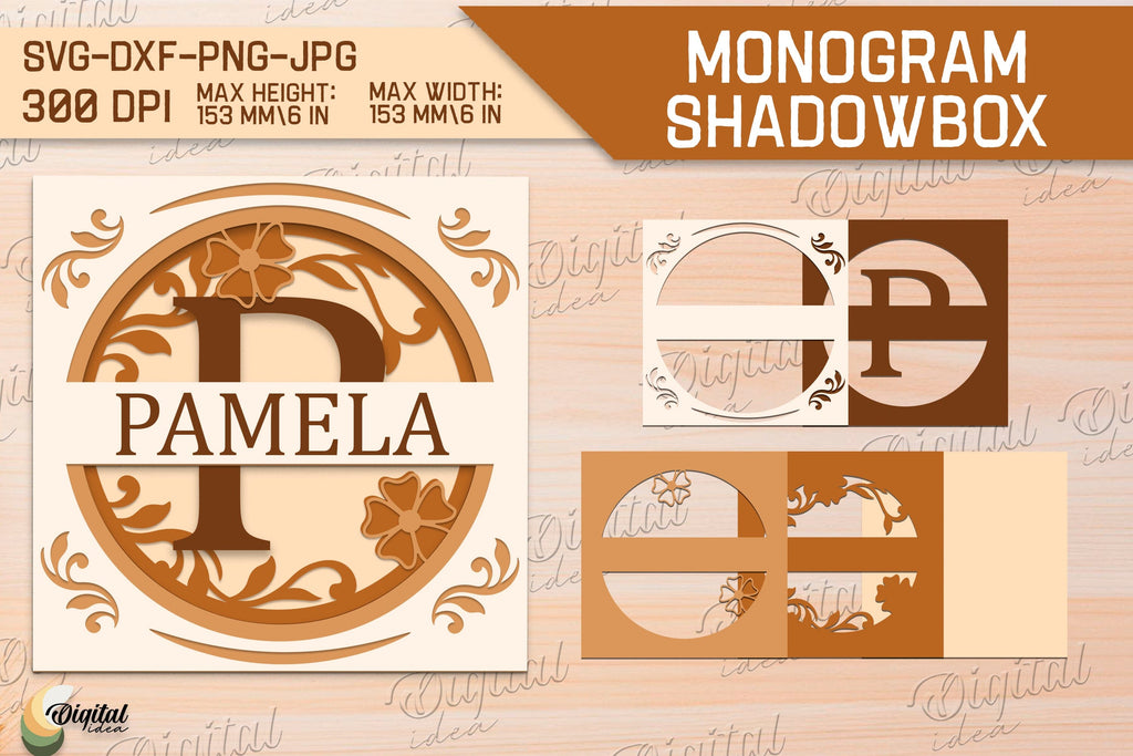 Shadow Box Alphabet SVG. Letter P. Personalized Split Monogram - So Fontsy