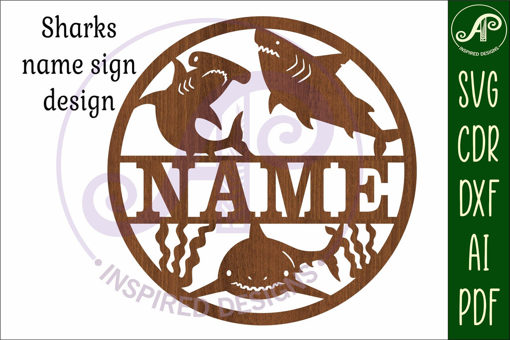 Shark themed name sign svg laser - So Fontsy