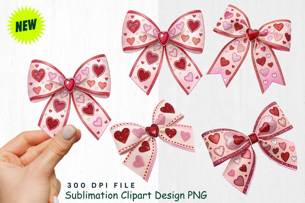 Shimmering Heart Bow Clipart - So Fontsy