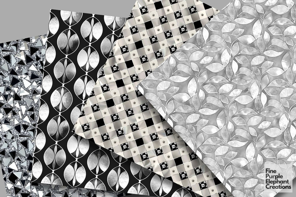 Silver Glam Digital Paper | Luxury Glitter Art Deco - So Fontsy