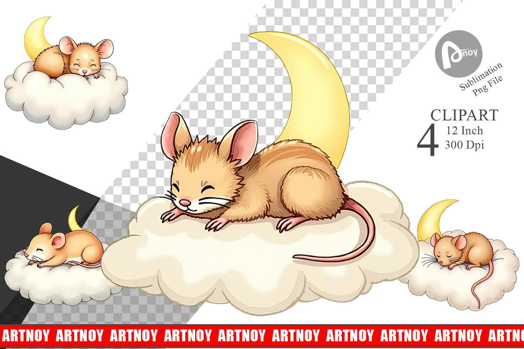 Sleepy Mouse Cloud Clipart - So Fontsy