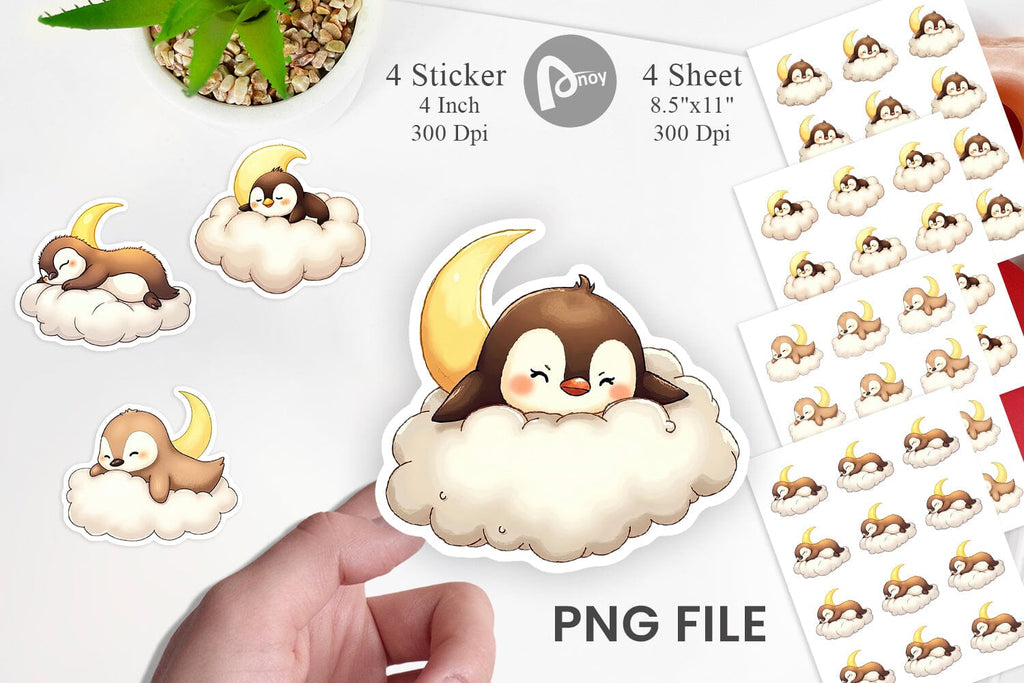 Sleepy Penguin Cloud Sticker - So Fontsy