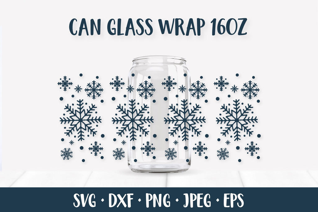 Snowflakes Glass Can Wrap SVG. Winter Can Glass - So Fontsy