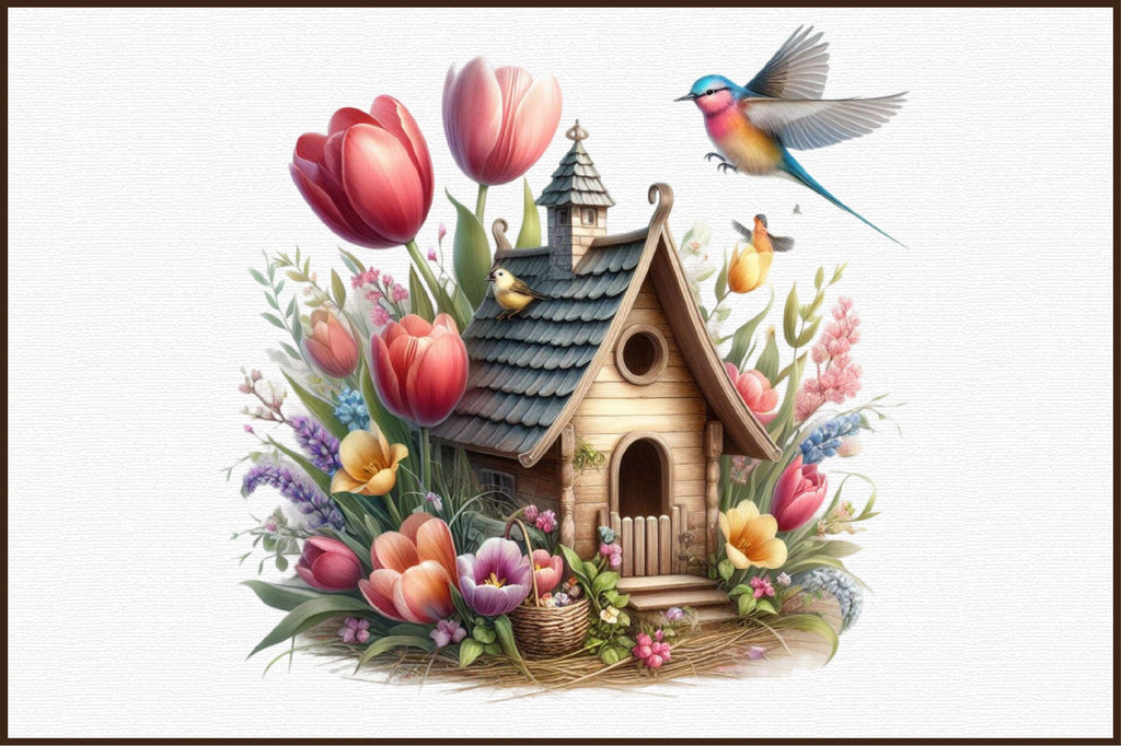 Spring Bird Houses Sublimation Clipart - So Fontsy
