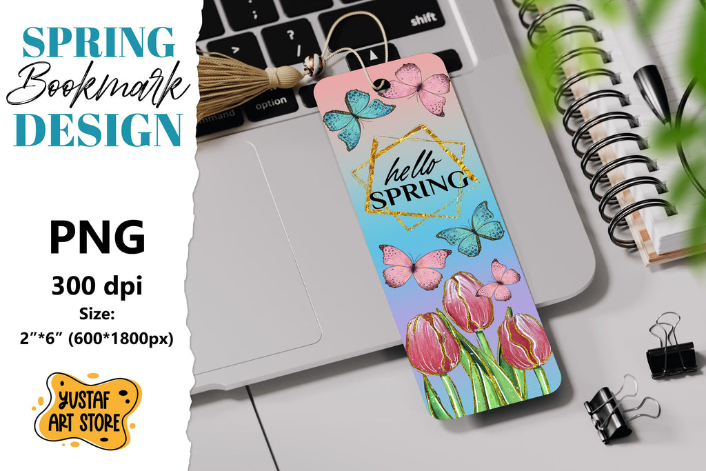 Spring Bookmark printable. Butterfly and flowers bookmark - So Fontsy