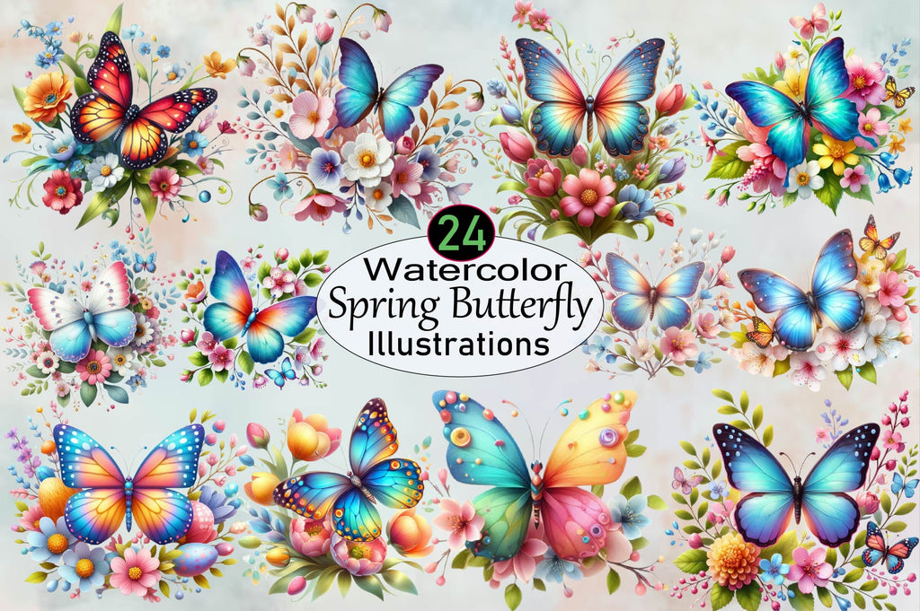 Spring Butterfly Sublimation Clipart Bundle - So Fontsy